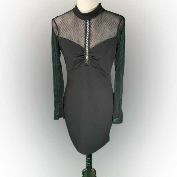 Lulus | Dresses | Bodycon Black Net Long Sleeve Dress L | Poshmark